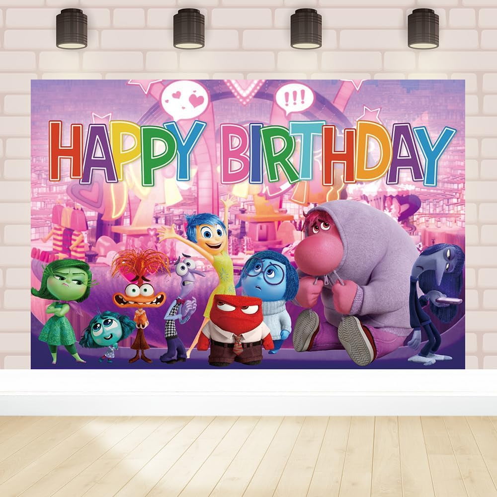 5x3ft Inside Out Theme Party Decorations Colorful Happy Birthday Banner ...