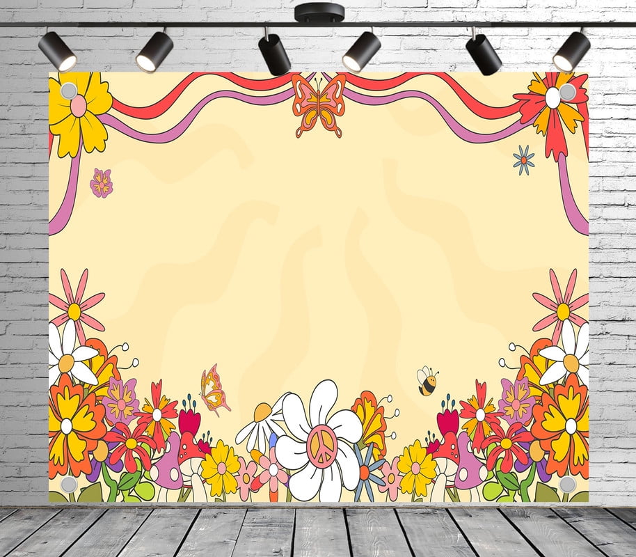 5x3ft Lively Cartoon Flower Field Backdrop Photoshoot Photo Backdrop ...