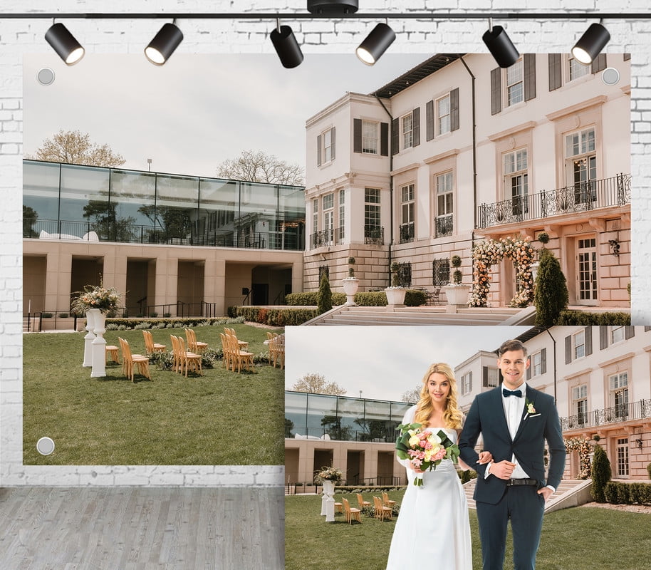 5x3ft Manor Wedding Photoshoot Backdrop Golden Chairs with Arch Floral ...