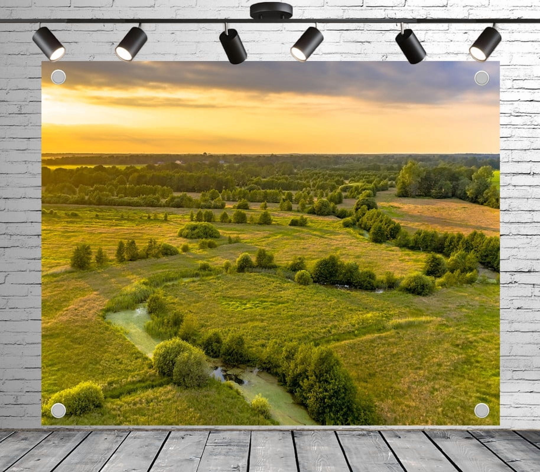 5x3ft Outdoor Background Golden Sunset Wetland Grassland Winding Ponds ...