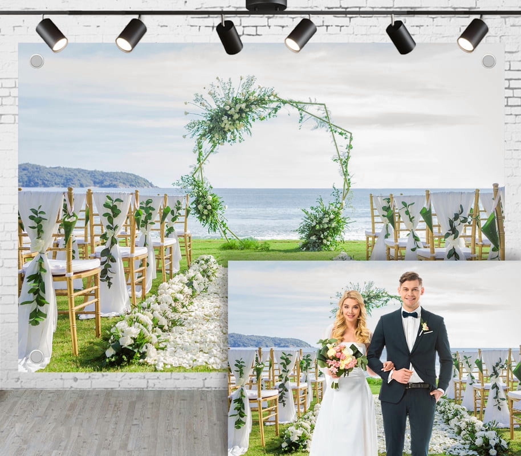 5x3ft Outdoor Beach Wedding Photoshoot Backdrop Green Archway Sea Lawn ...