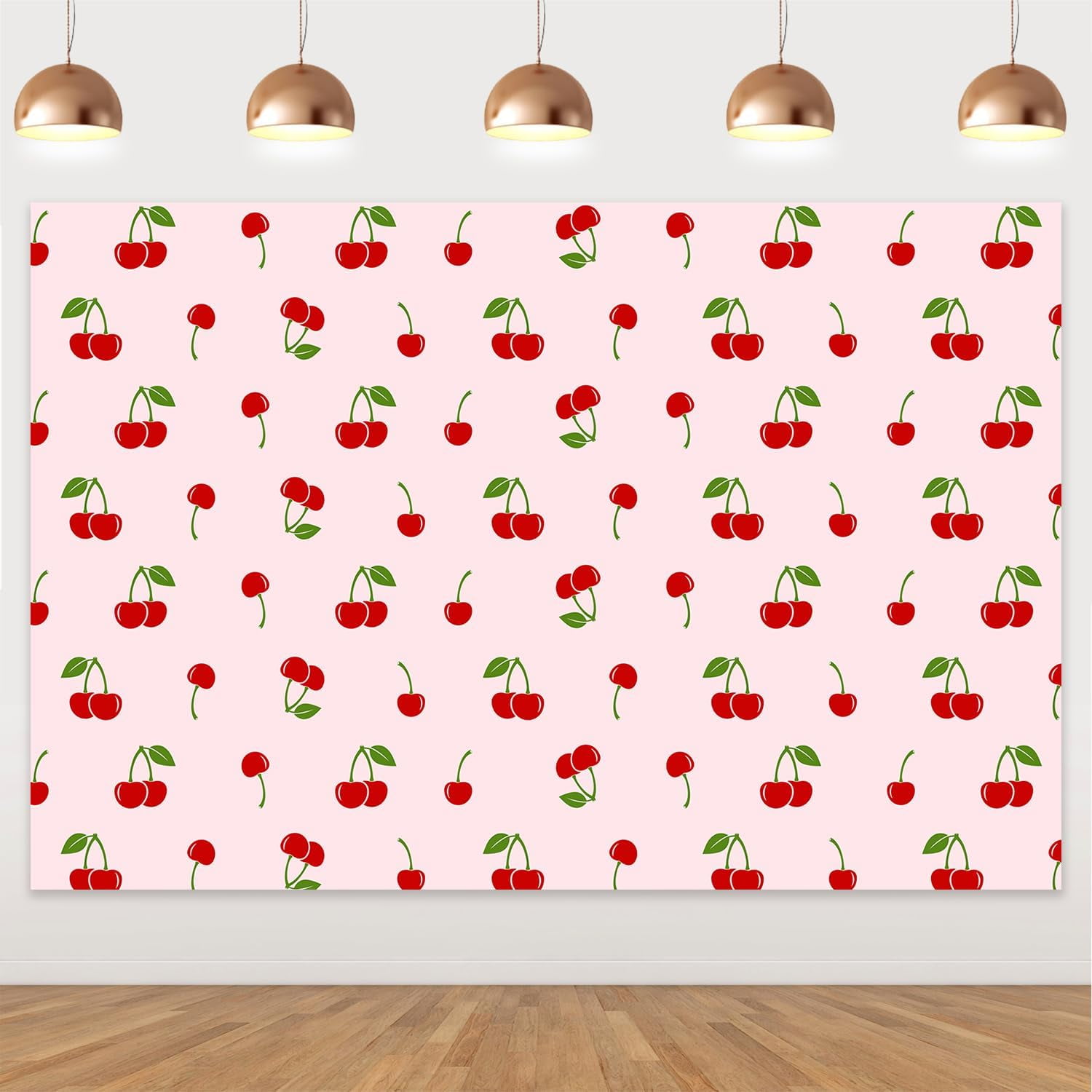 5x3ft Pink Cherry Themed Backdrop Fruits Cartoon Backdrops Cherry ...