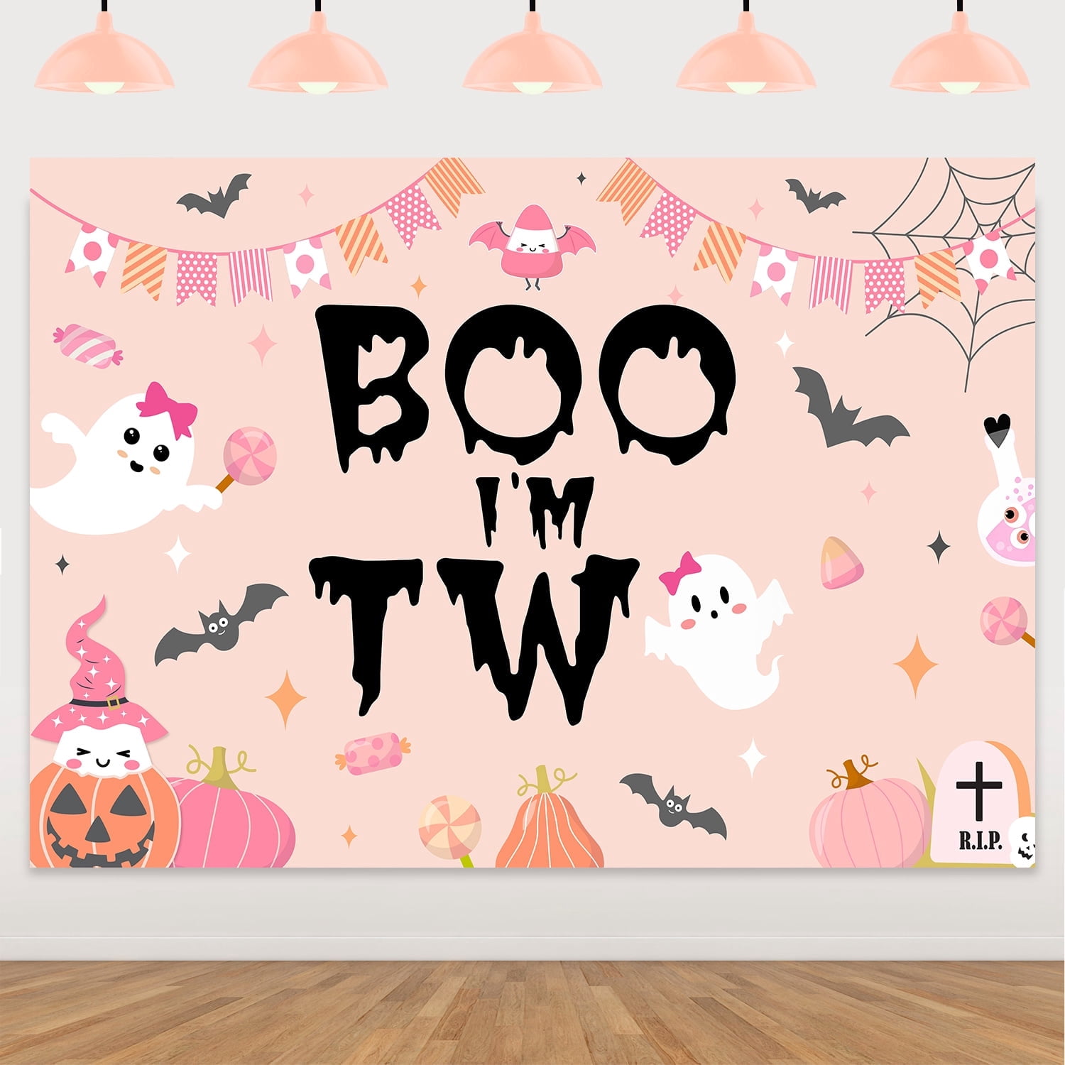 5x3ft Pink Purple Apricot Halloween 2 Boo Im 2 Background Cloth Vinyl ...