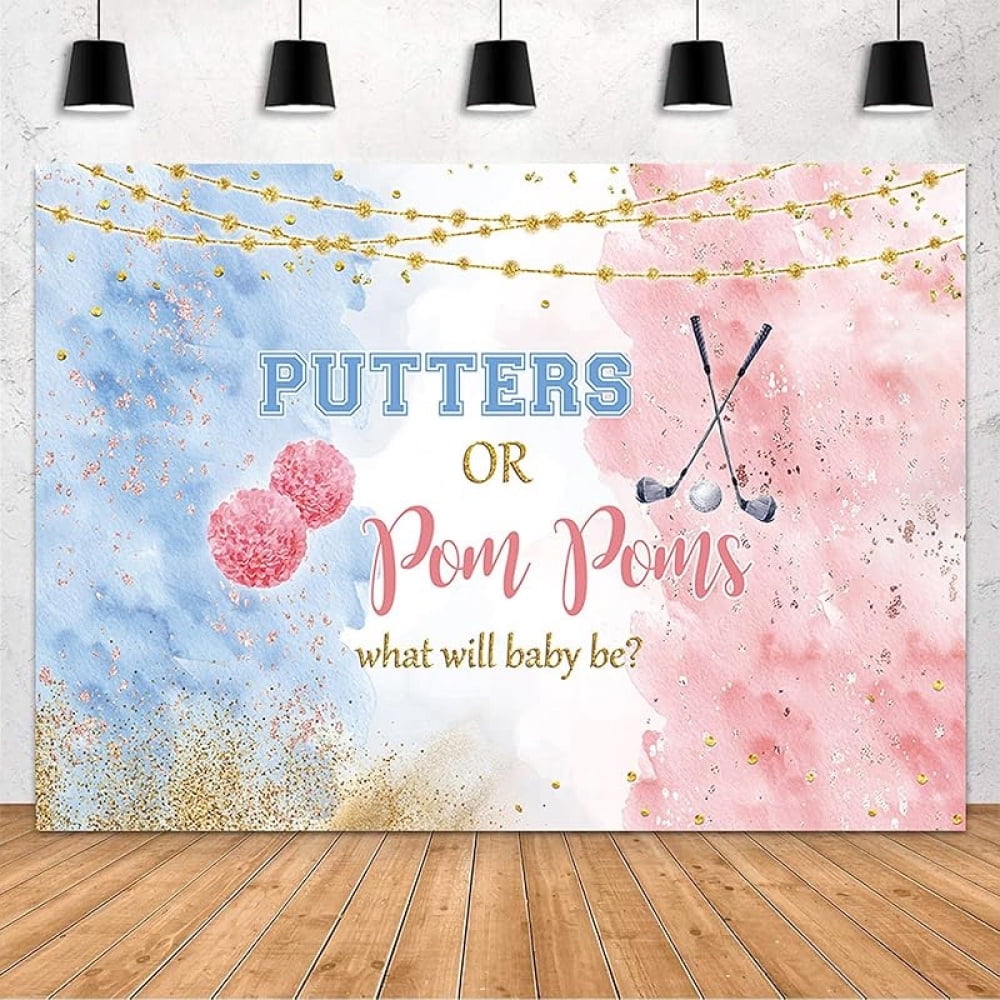5x3ft Putters or Pom Poms Gender Reveal Backdrop Putters or Pom Poms Party Decorations Baby ...