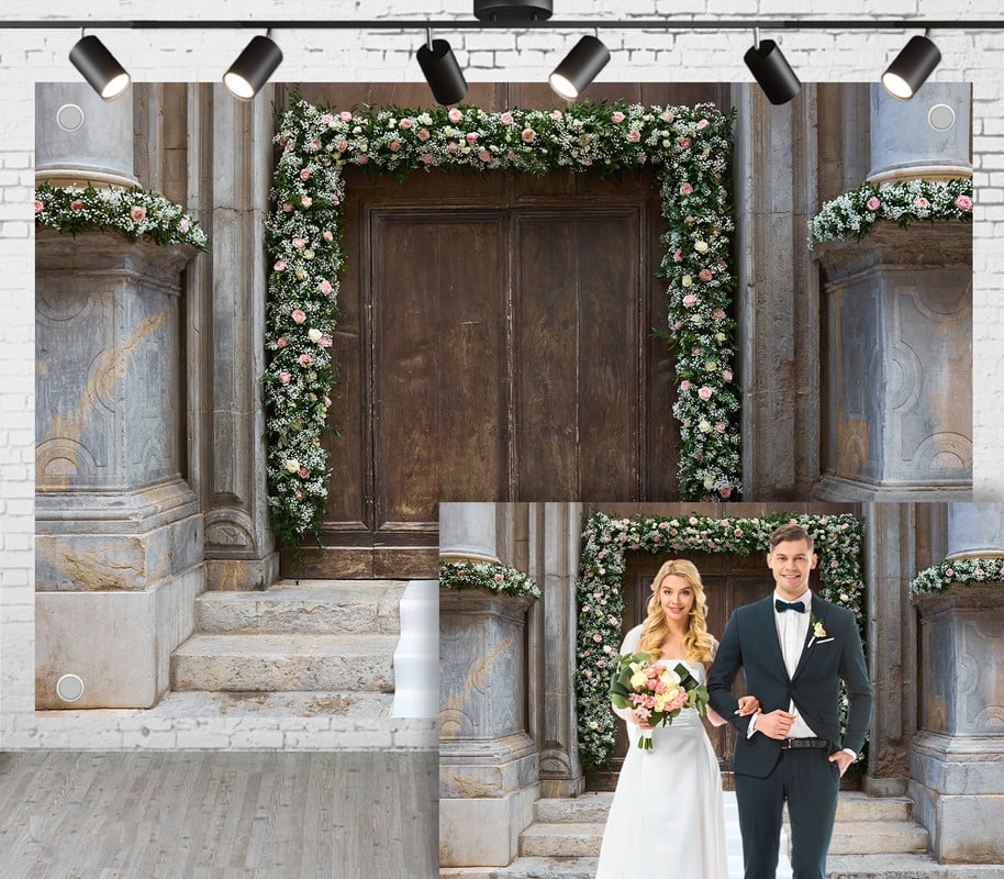 5x3ft Retro Building Wedding Photoshoot Backdrop Floral Door Frame ...