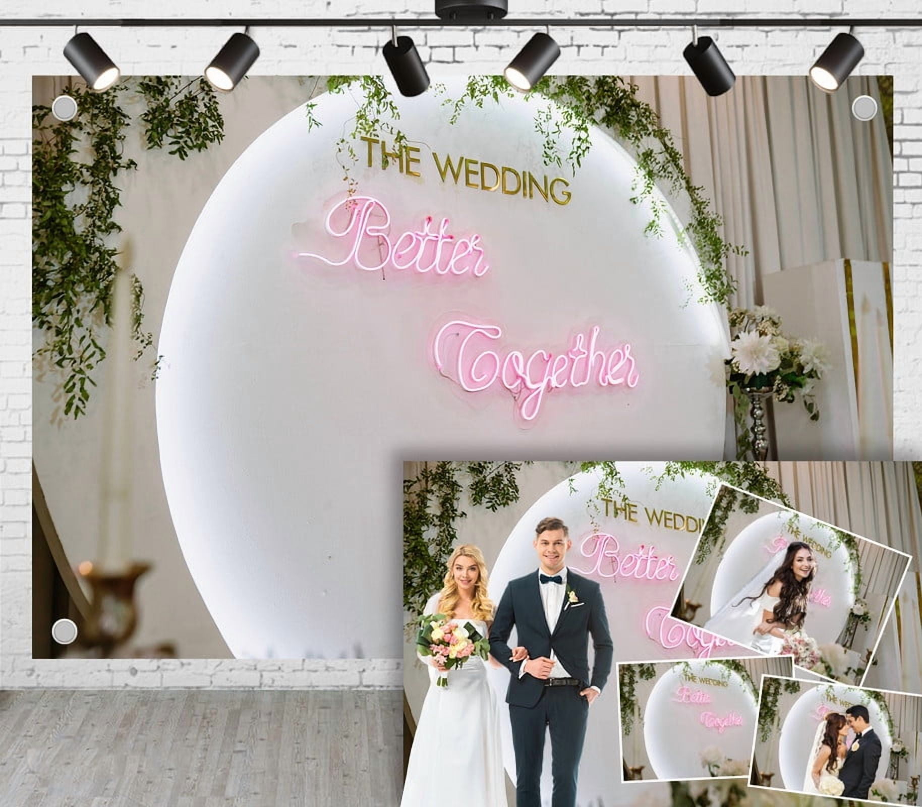 5x3ft Romantic Wedding Backdrop， Spherical White Wall “Better Together ...