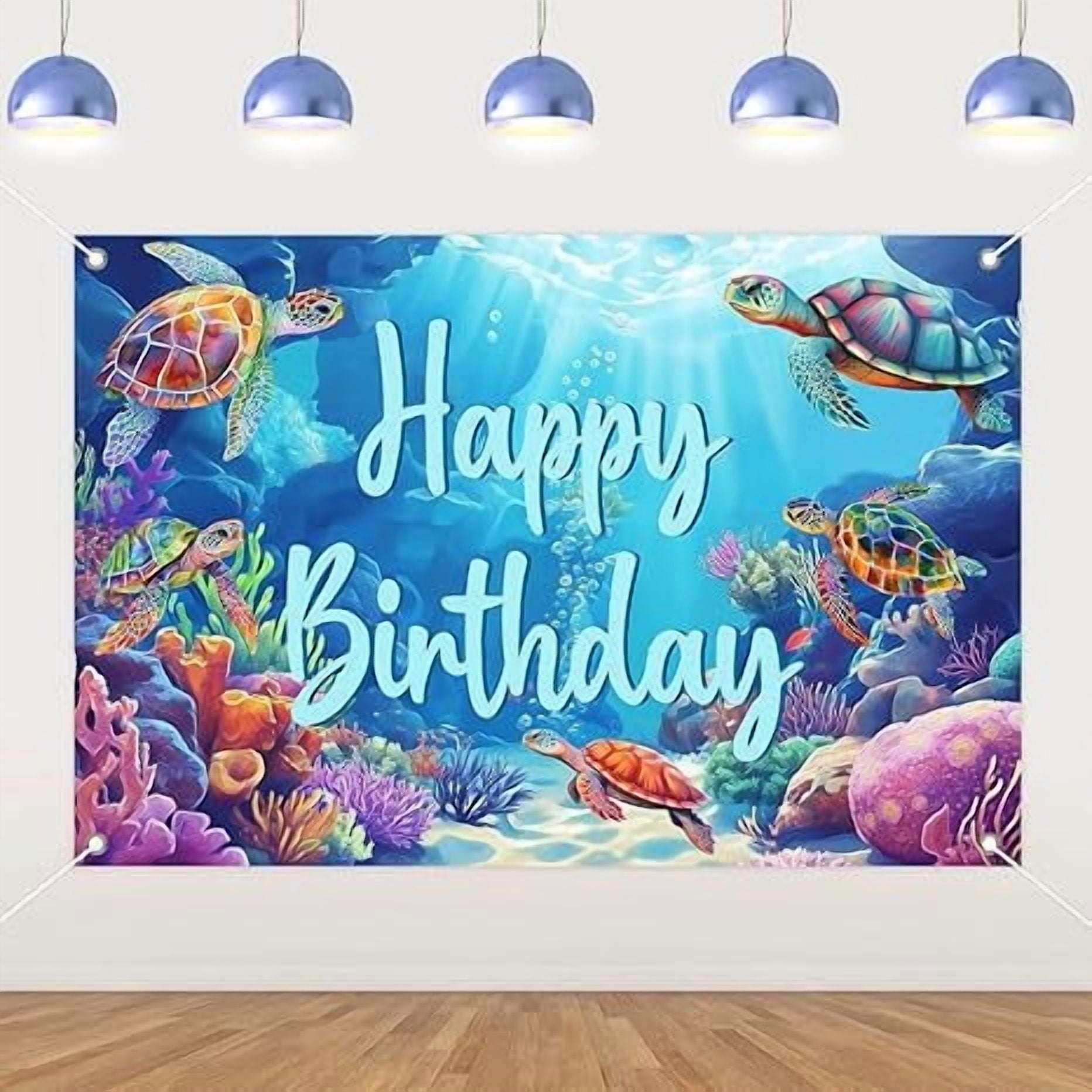5x3ft Sea Turtle Happy Birthday Backdrop, Colorful Turtle Banner ...