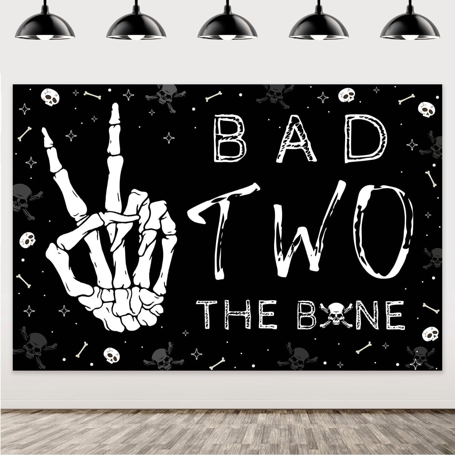 5x3ft Skeleton 2nd Birthday Backdrop Black Bad Two The Bone Backdrop ...