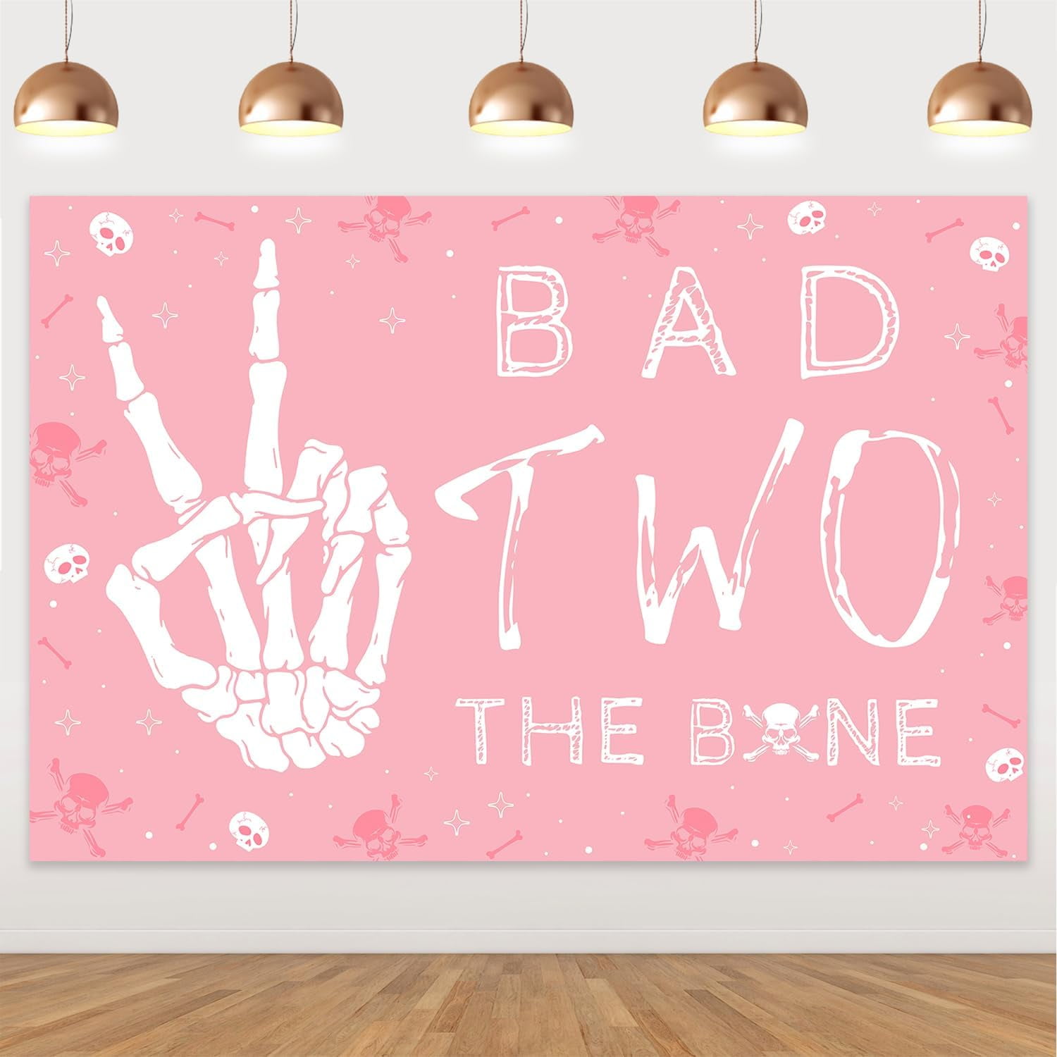 5x3ft Skeleton 2nd Birthday Backdrop Pink Bad Two The Bone Backdrop ...