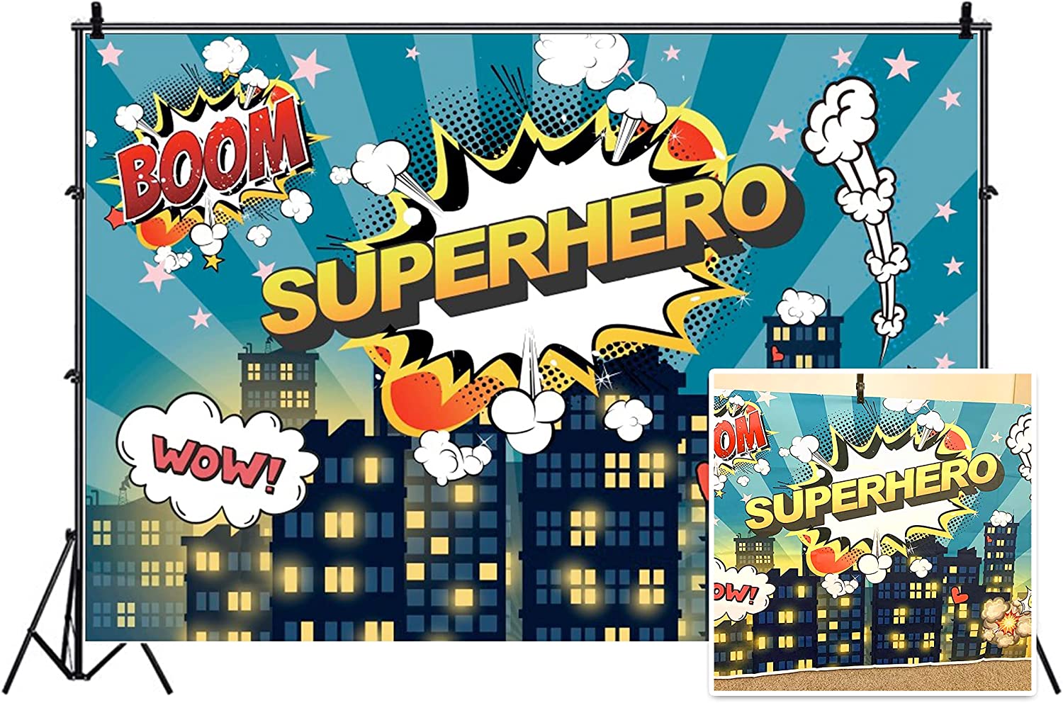 5x3ft Superhero Super City Backdrop City Building Dark Blue Sky Boom ...