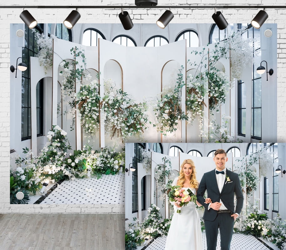 5x3ft Wedding Photoshoot Backdrop Hollow Wall White Green Floral ...