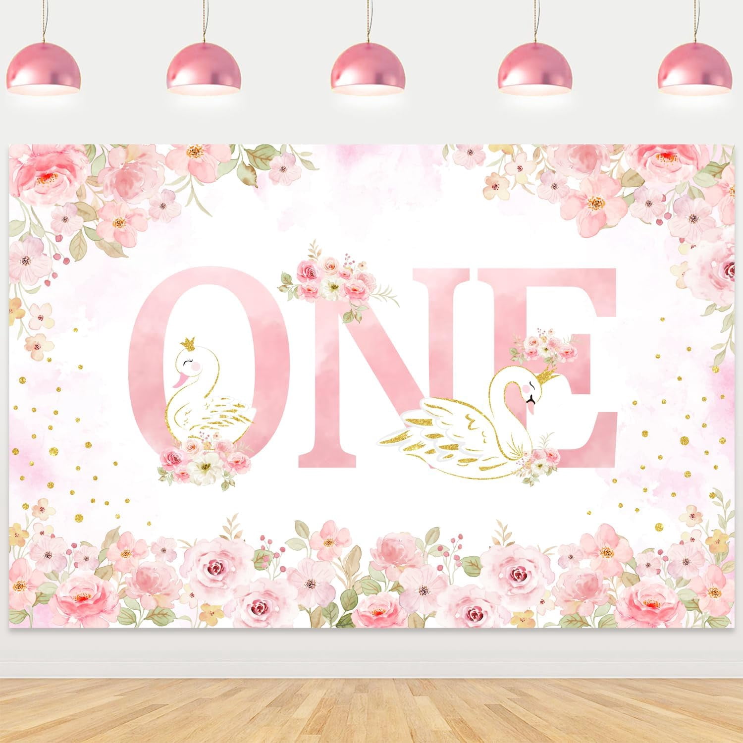 5x3ft White Swan Photography Backdrop Happy 1st Birthday Swan Backdrop ...