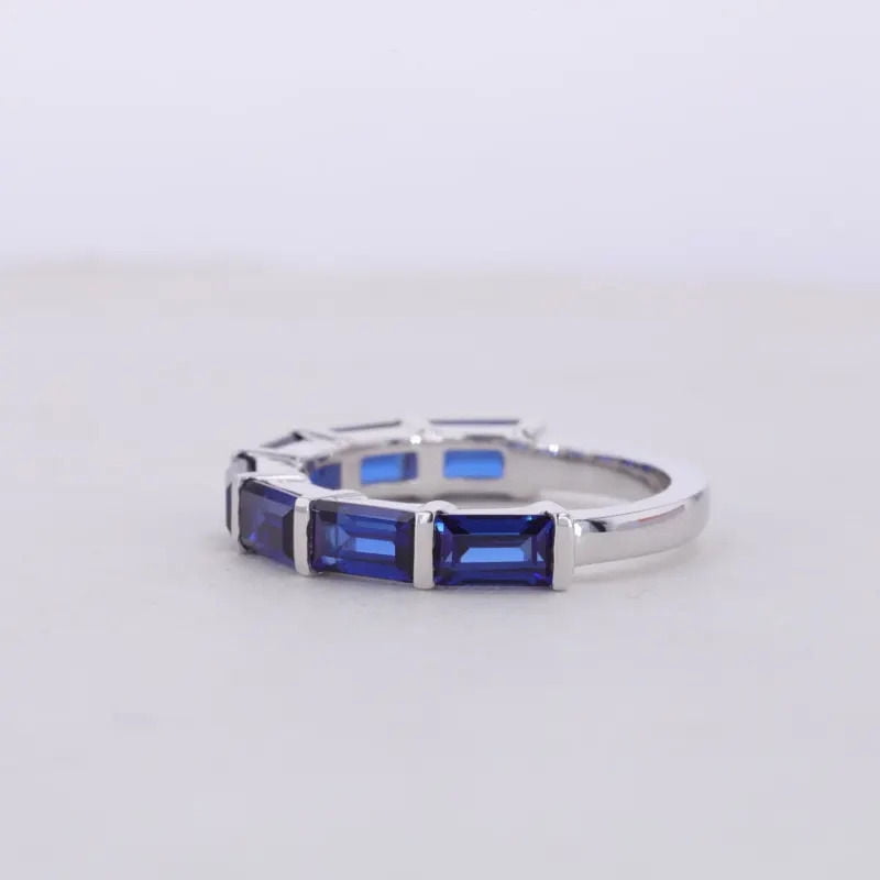 5x3mm Baguette Cut Lab-Created Blue Sapphire Half Eternity Bar Set ...