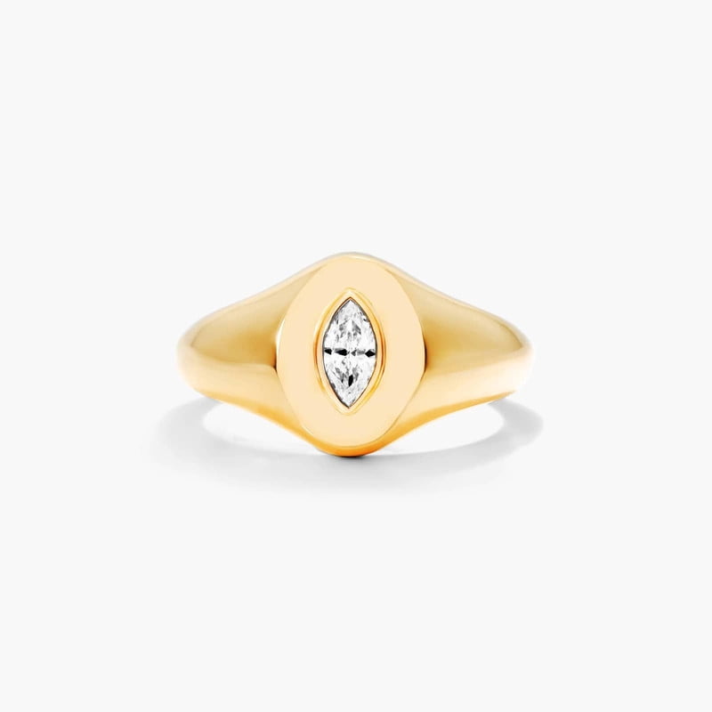 5x3mm Marquise Cut Solitaire Dome Signet Engagement Ring 925 Sterling ...