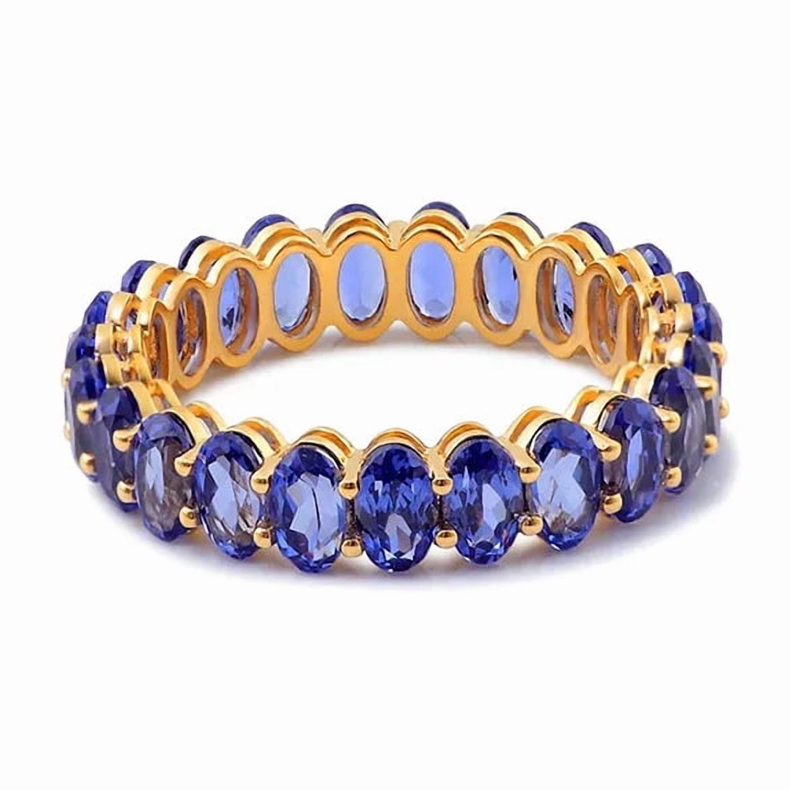 5x3mm Oval-Cut Lab-Created Tanzanite Eternity Wedding Band Ring in 925 ...