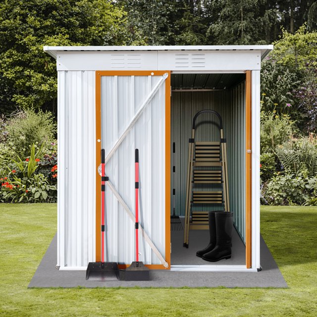 5x4 FT Metal Outdoor Storage Shed with Sloping Roof, Lockable Doors ...