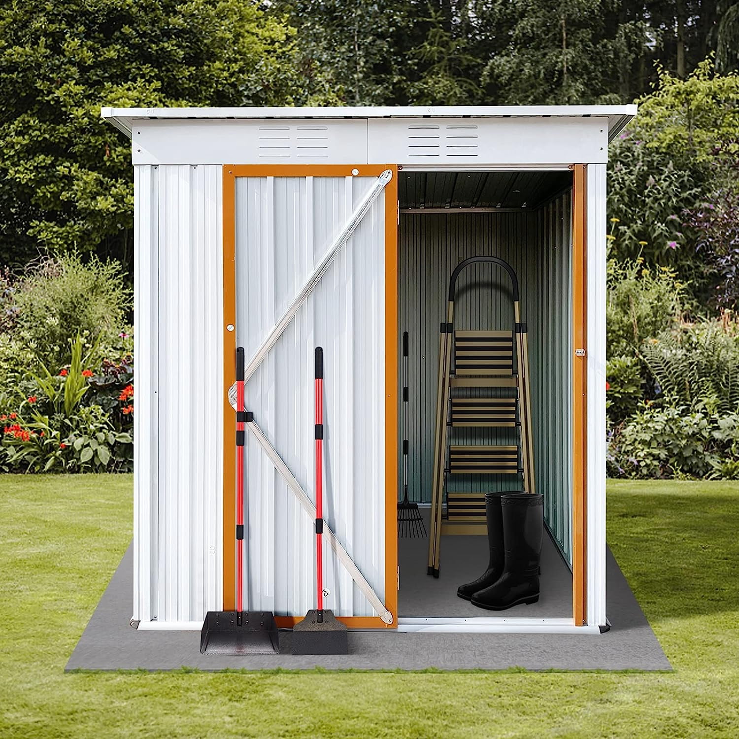 5x4 FT Outdoor Metal Storage Shed, Waterproof Garden Sheds with ...