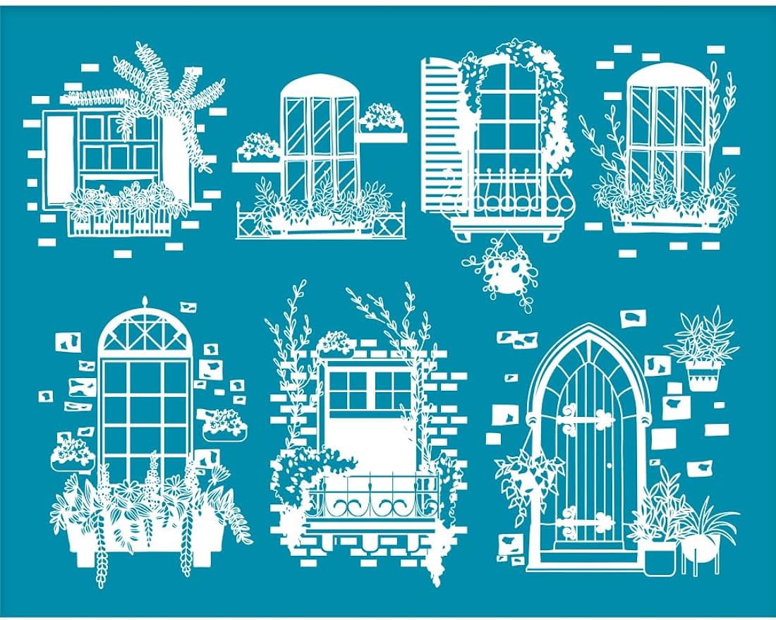 5x4 Inch Window Theme Clay Stencils Window Door with Leaf Silk Screen ...