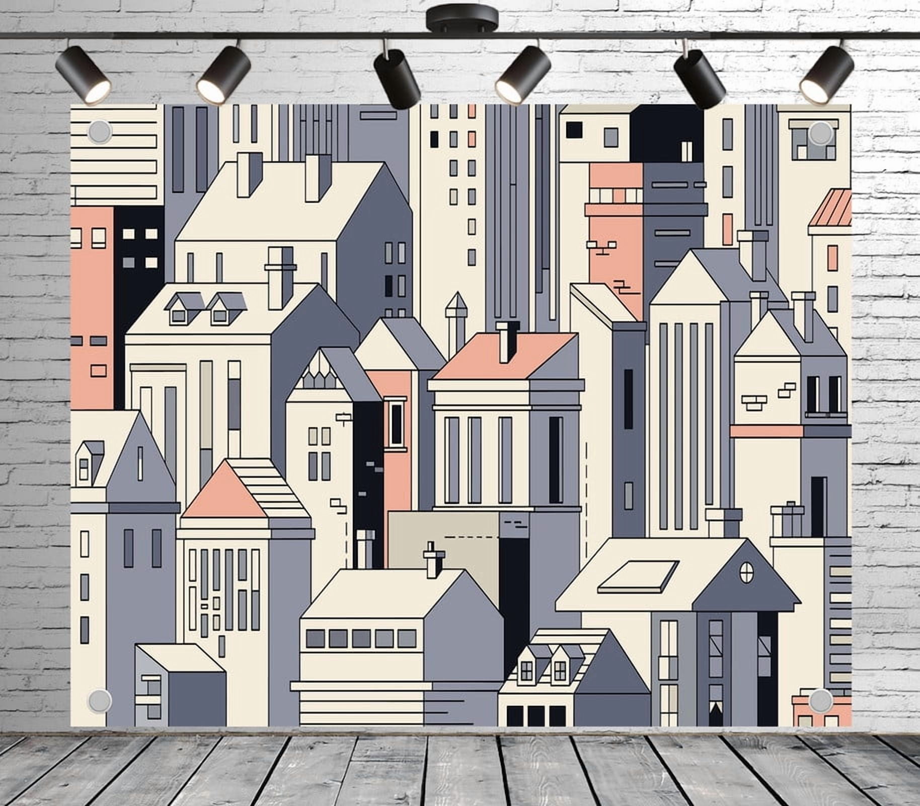 5x4ft Cityscape Backdrop Cartoon Urban Building Photo Backdrop Modern ...