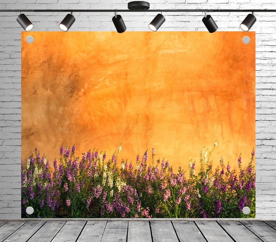 5x4ft Floral Backdrop Orange Wall and Flower Cluster Scenery Photo ...