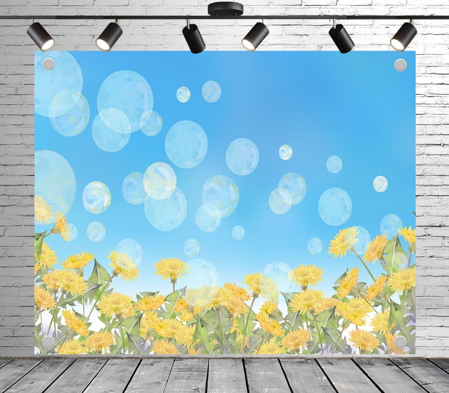 5x4ft Floral Backdrop Yellow Flower Field with Bubbles Photo Backdrop ...