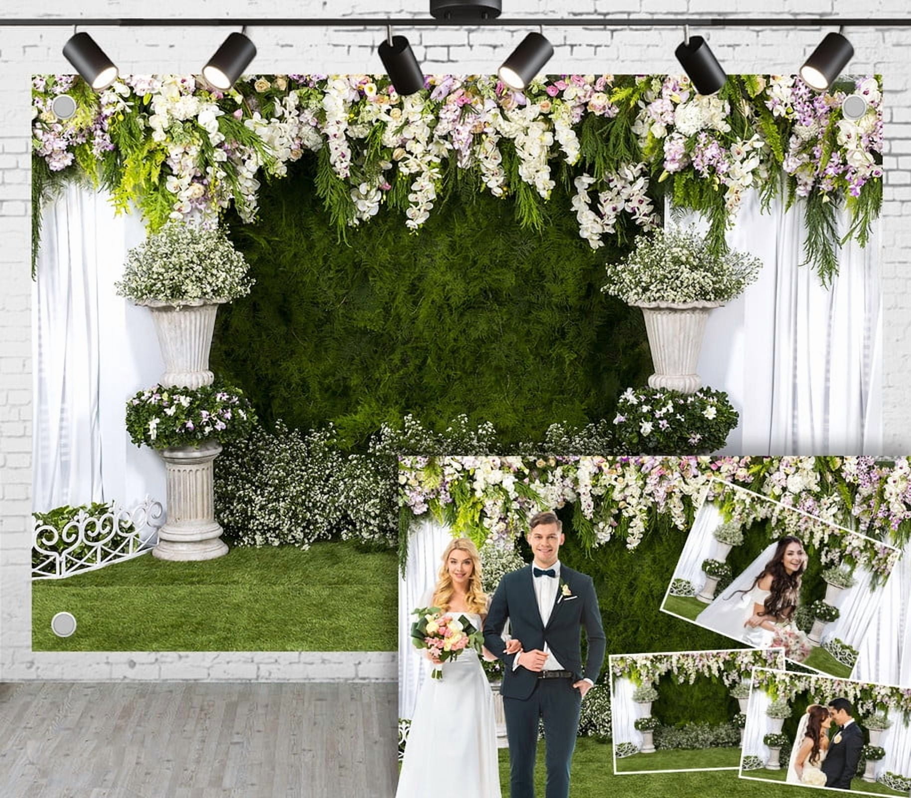 5x4ft Flower Arch White Curtain Photography Backdrop Green Leaves ...
