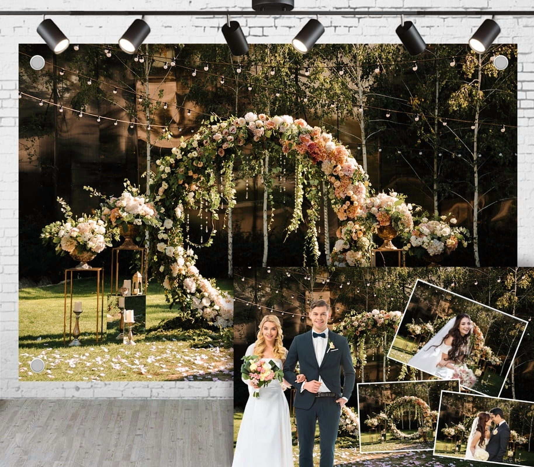 5x4ft Forest Romantic Wedding Backdrop Flower Arch String Lights Garden ...