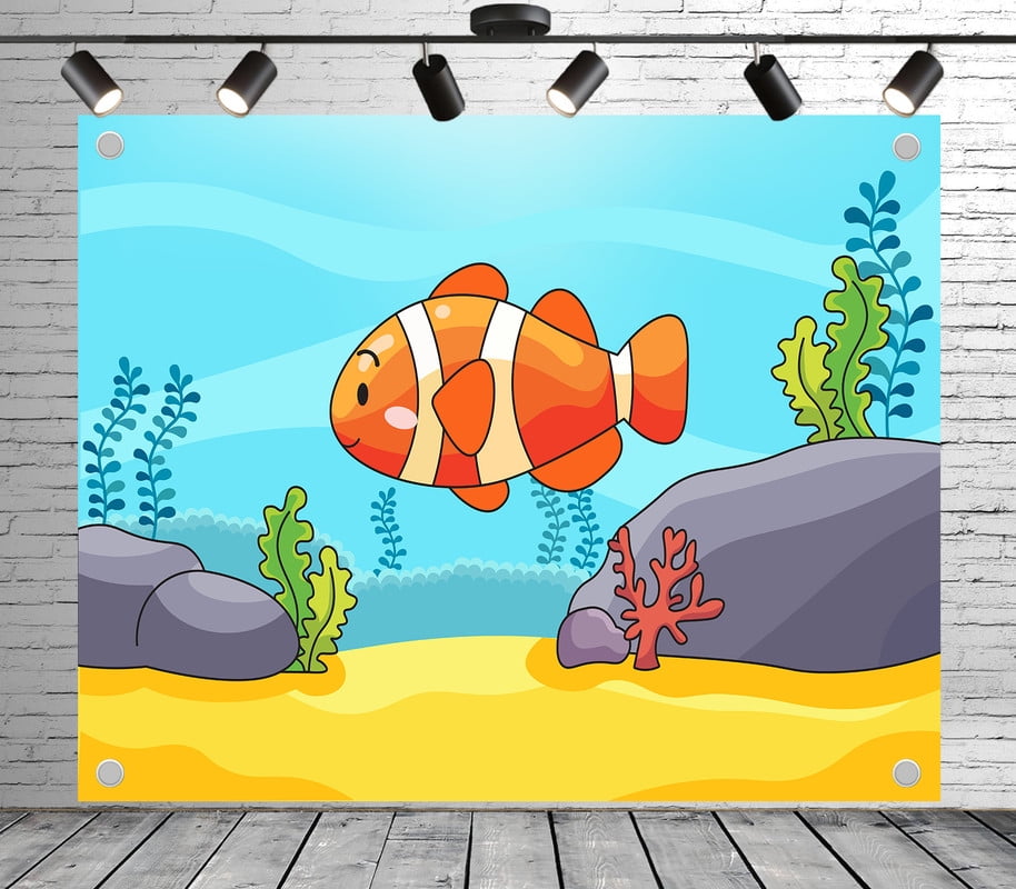 5x4ft Ocean Backdrop Clownfish and Marine Life Photo Backdrop Cartoon ...