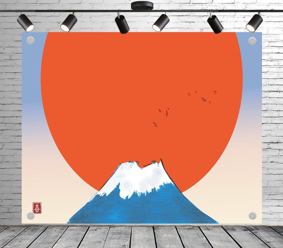 5x4ft Oriental Backdrop Mount Fuji and Red Sun Scenery Photo Backdrop ...