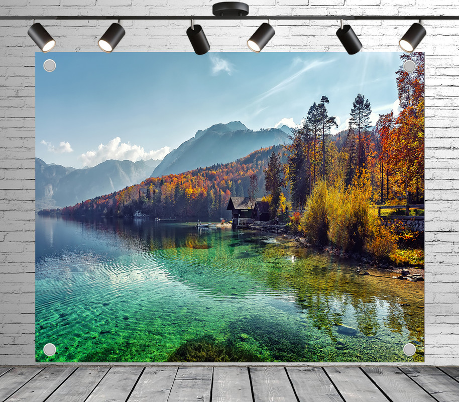 5x4ft Outdoor Background Clear Lake Autumn Foliage Lakeside Cabin ...