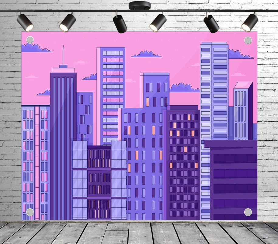5x4ft Party Backdrop Pink Purple Urban Building Photo Backdrop Modern ...