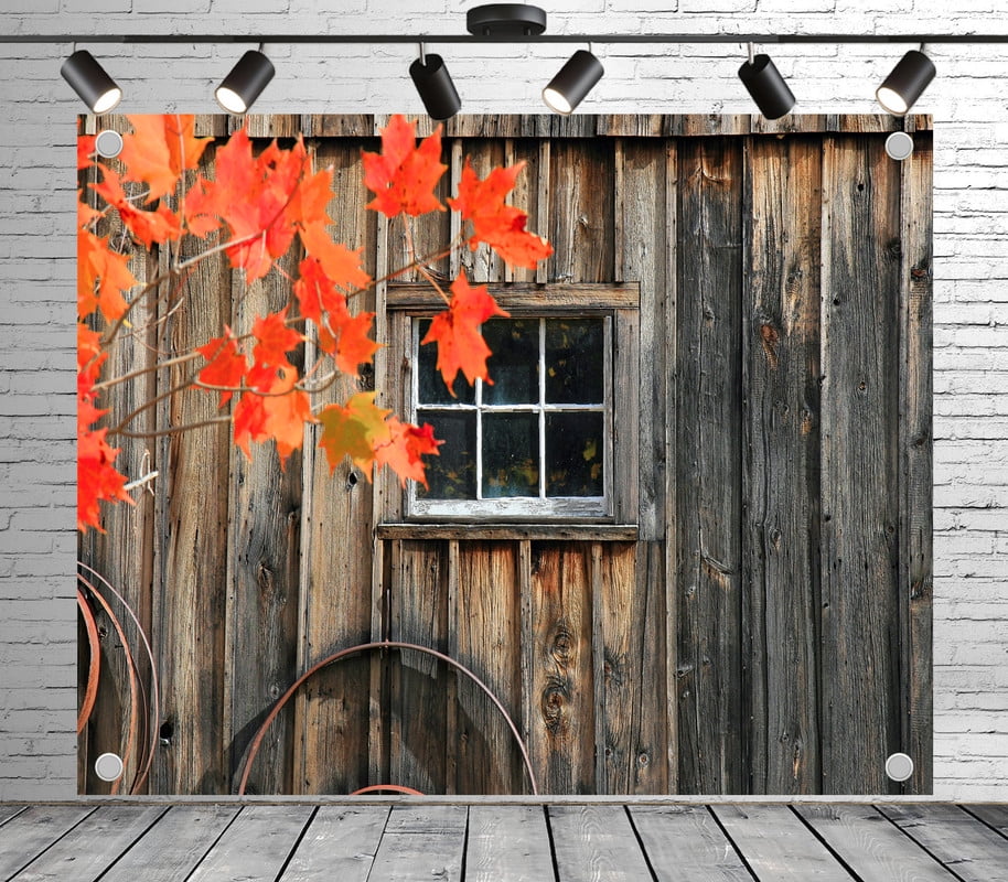 5x4ft Rustic Backdrop Barn with Autumn Leaves Photo Backdrop Wood Panel ...