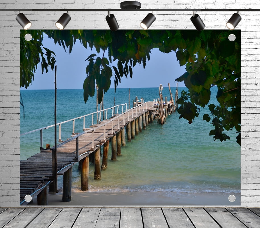5x4ft Tropical Backdrop Coastal Pier Photo Backdrop Beach Background ...