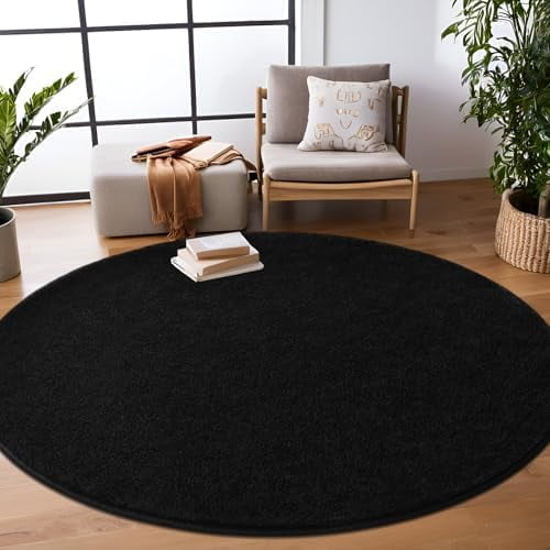5x5 Feet Round Area Rugs for Living Room Bedroom, Ultra Soft Black ...