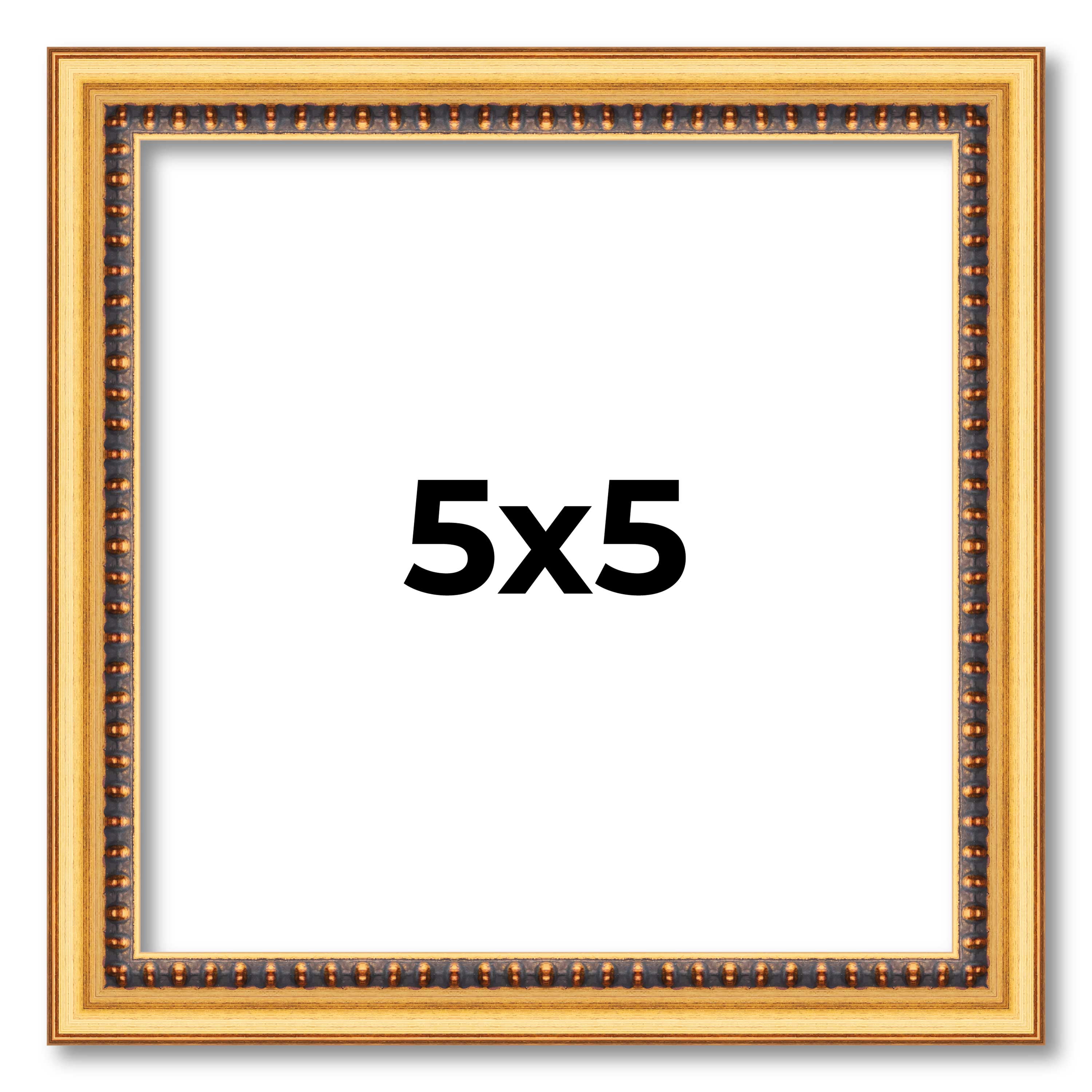 5x5 Frame Beaded Gold Solid Wood Picture Frame | 0.75 Inches Moulding ...