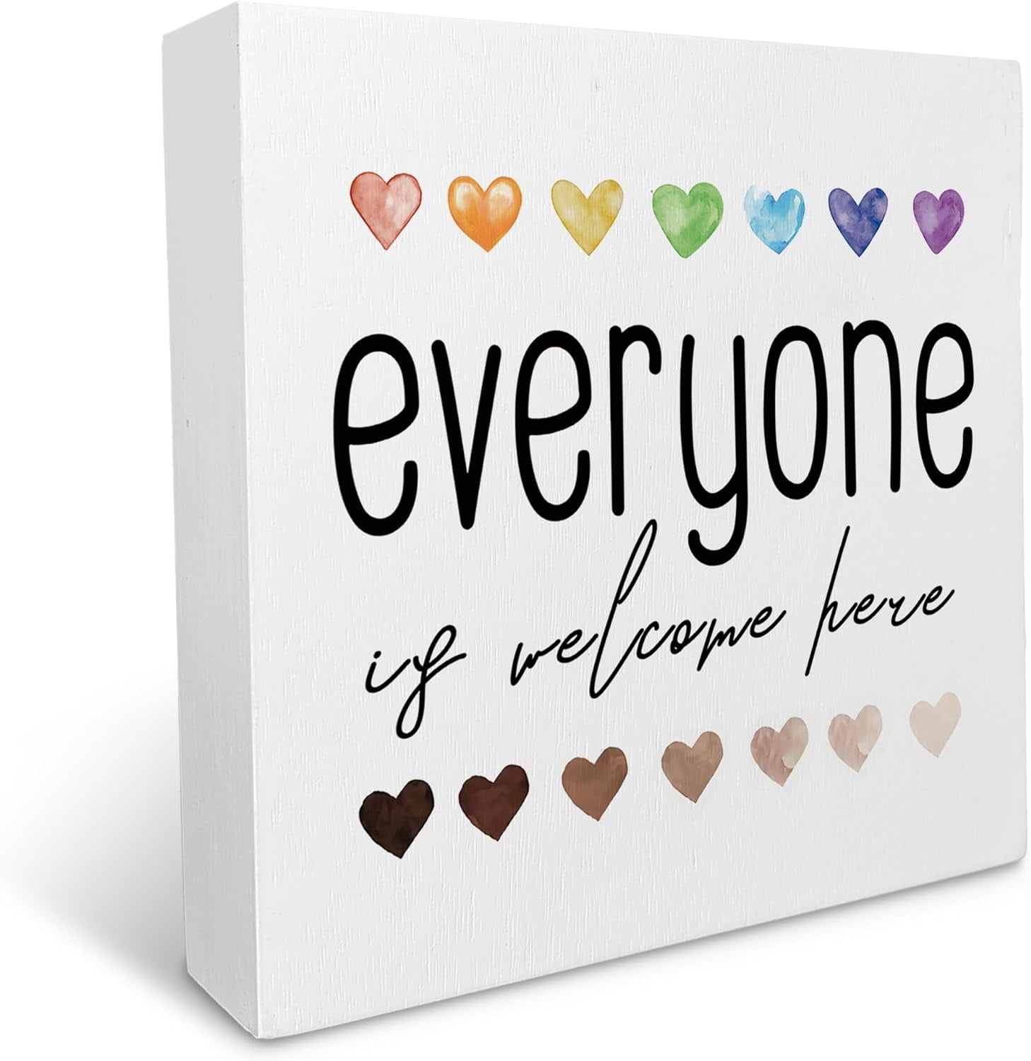 5x5 IN Everyone is Welcome Here Diversity Wooden Box Sign Rustic ...