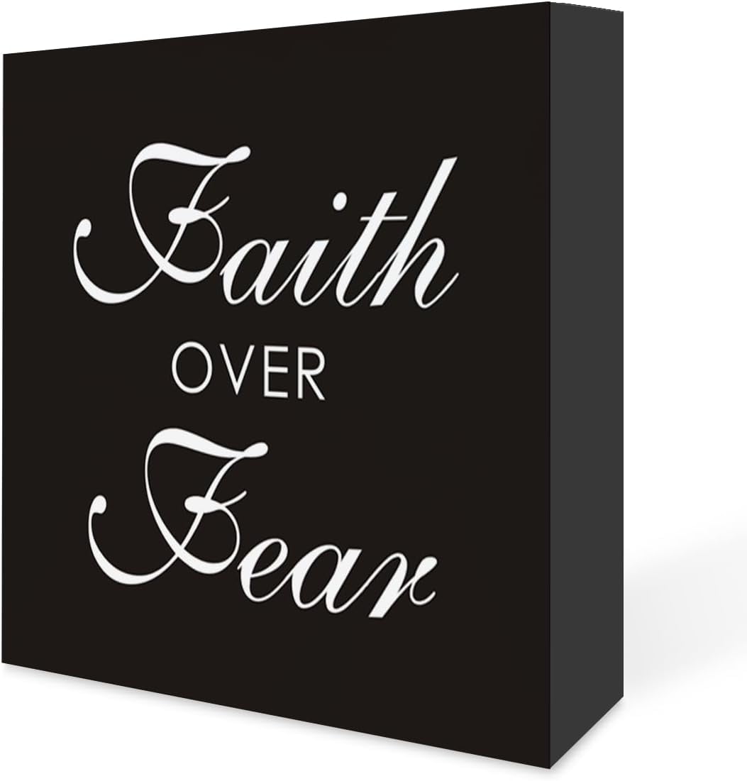 5x5 IN Faith Over Fear Wood Box Sign Rustic Faith Wooden Box Sign ...