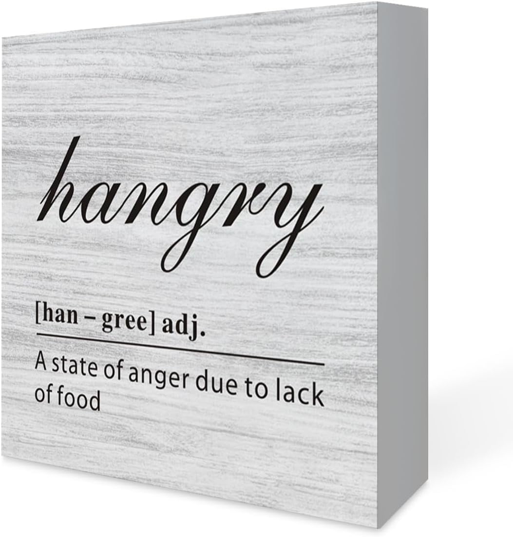 5x5 IN Funny Kitchen Sign Desk Decor Hangry Definition Wood Block ...