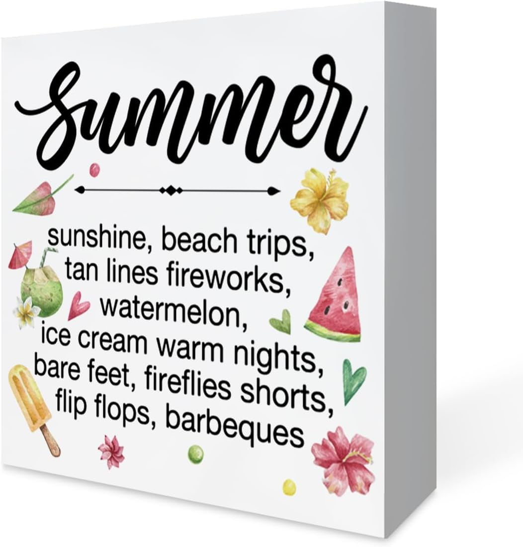 5x5 IN Summer Sunshine Beach Wooden Box Sign Home Decor Rustic Summer ...