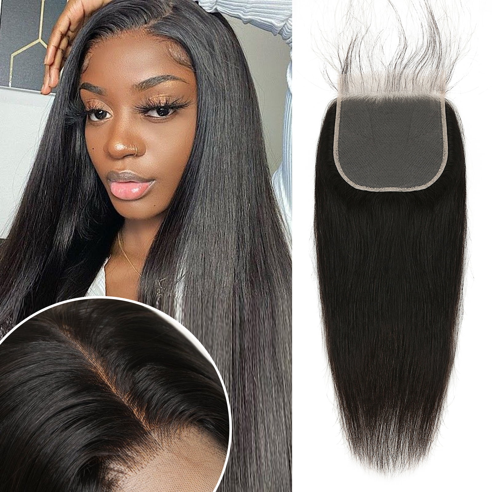 5x5 Lace Closure 180% Density Deep Parting Brazilian Straight Invisible ...