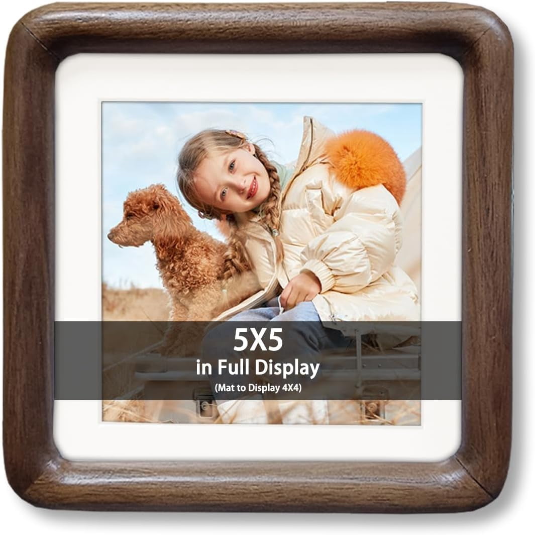 5x5 Natural Dark Walnut Solid Wood Picture Frames, Hand Make Crafted ...
