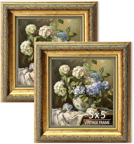 5x5 Picture Frame, Ornate Vintage Gold Photo Frames with HD Glass for ...