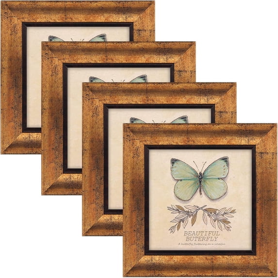 5x5 Picture Frames Set of 4 Rustic Retro Photo Frame with HD Plastic ...
