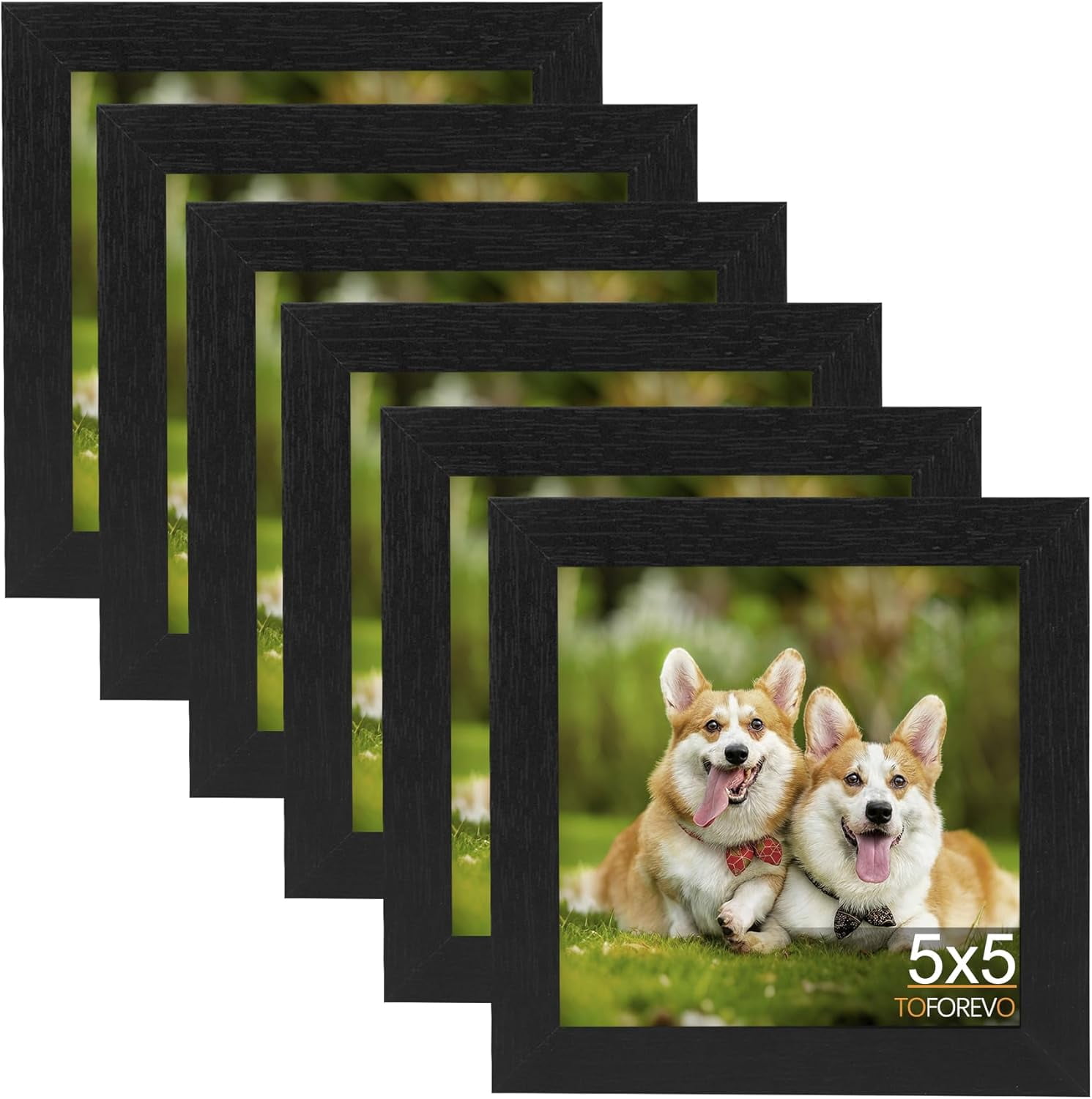 5x5 Picture Frames Set of 6 Black Wood Grain Photo Frame for Gallery ...