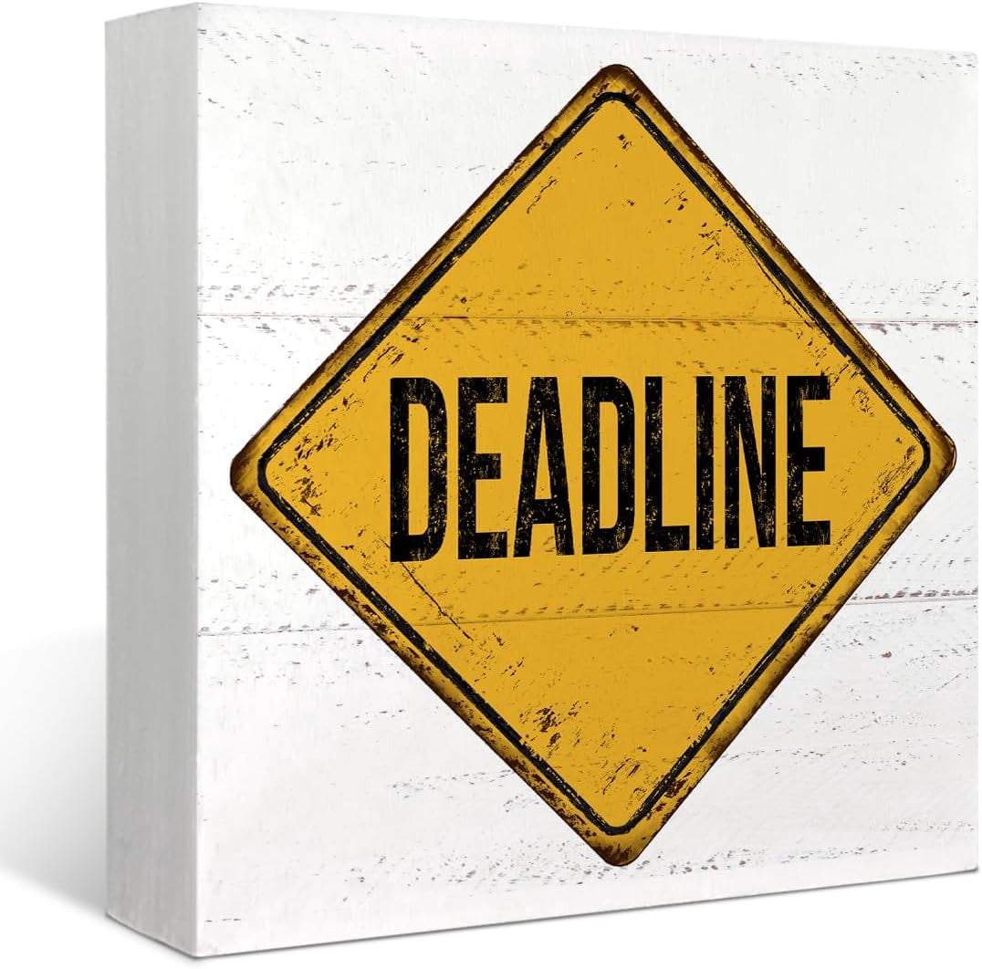 5x5 inch Deadline Wood Box Signs,Office Yellow Warning Sign Boss ...