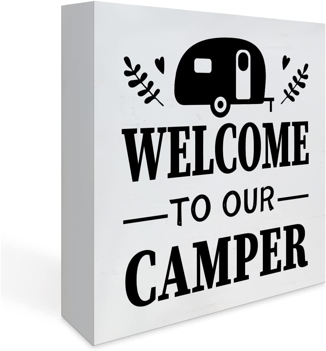 5x5 inch Rustic Welcome to Our Camper Wood Box Sign, Farmhouse Camping ...