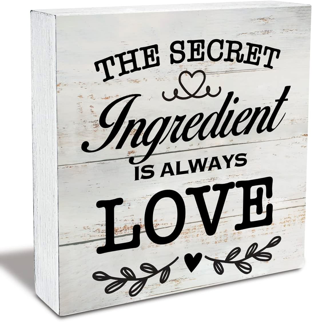 5x5 inch Secret Ingredient is Always Love Kitchen Quote Wood Box Sign ...