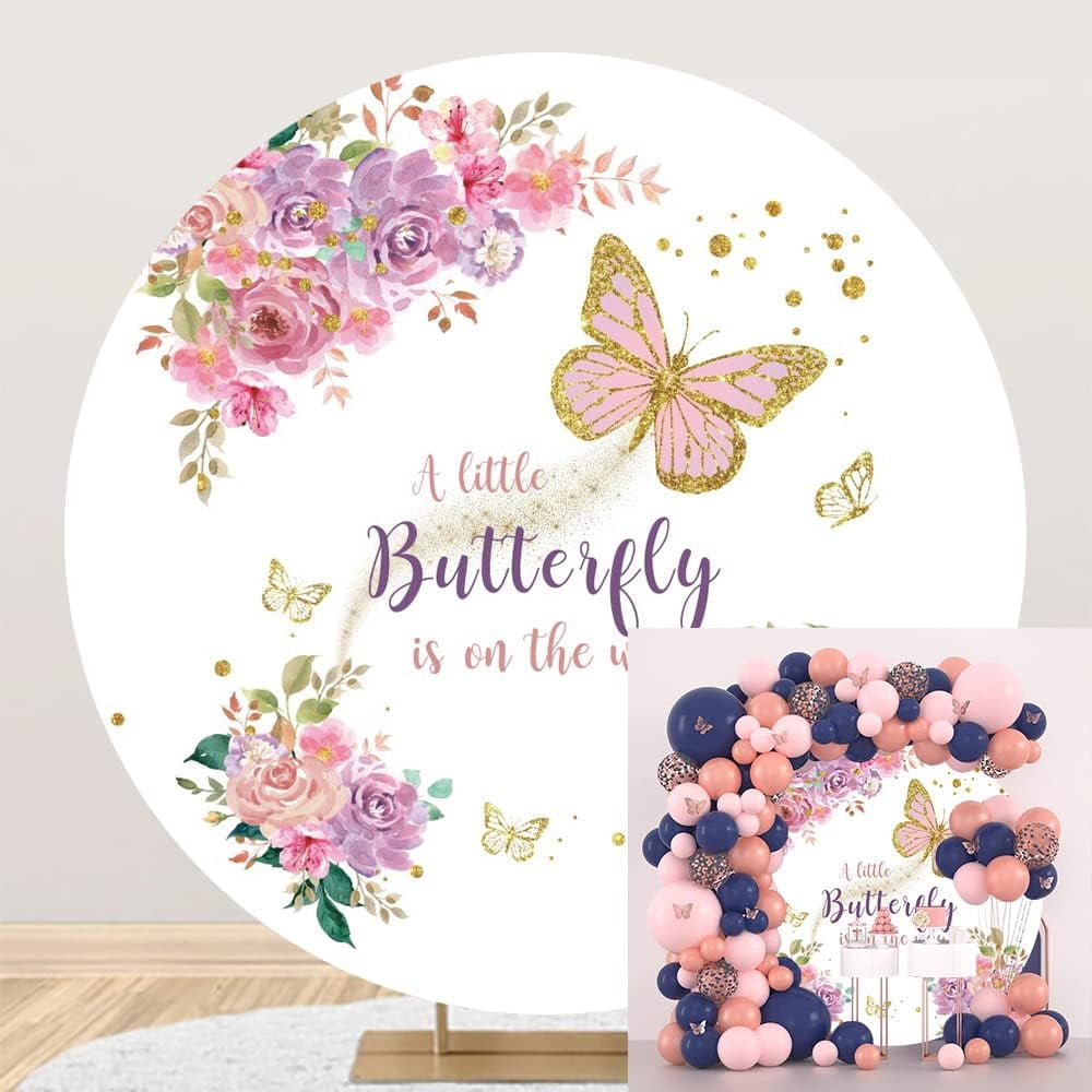 5x5ft Butterfly Round Backdrop Cover A Little Butterfly is On The Way ...