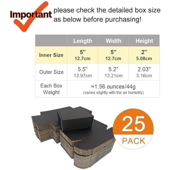 5x5x2'' Small Shipping Boxes 25 Pack, Black Corrugated Cardboard ...