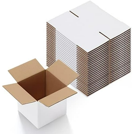 5x5x5 Inches Shipping Boxes Set of 25, White Corrugated Cardboard Box ...